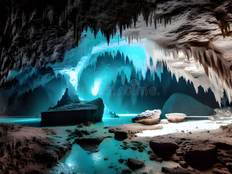 Blue Cave in the Mountains, Ai Generated Stock Illustration ...