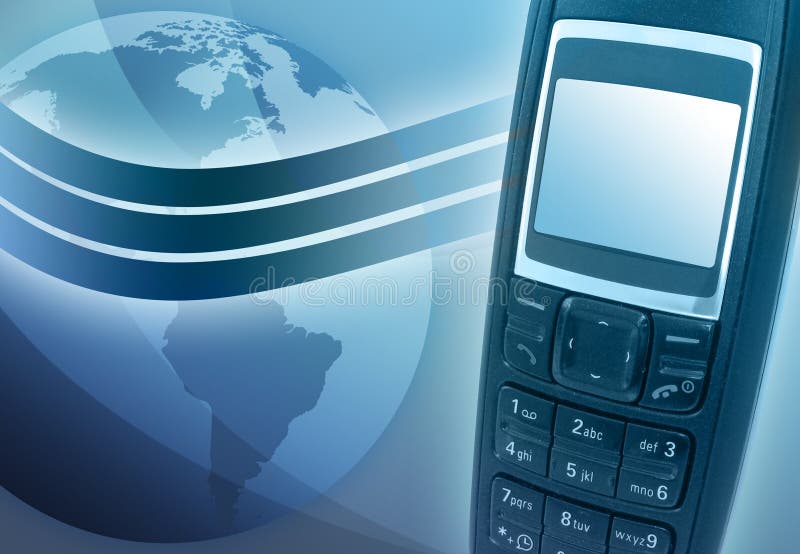 Blue Cell Phone with Earth stock illustration. Illustration of ...