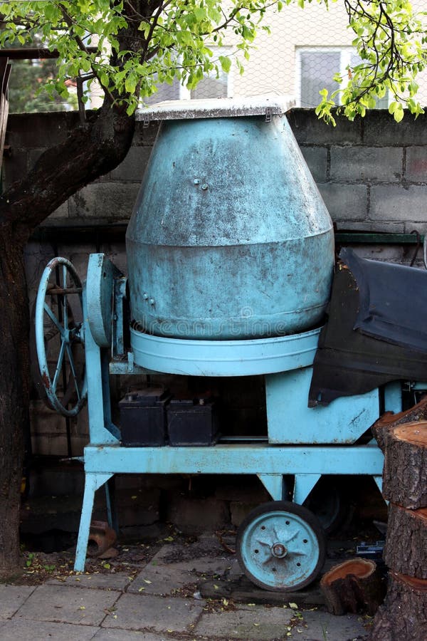 Blue cement mixer stock image. Image of tree, blue, electric - 93411825
