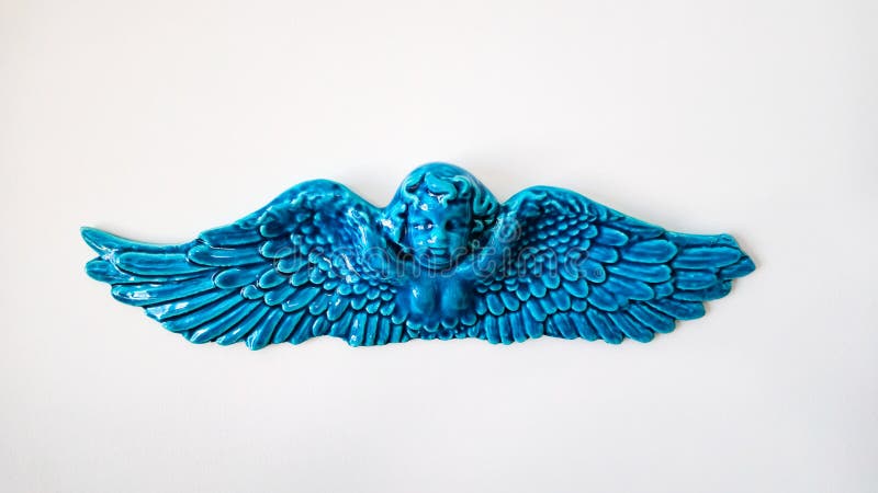 Blue Ceramic Angel Wall Decor Stock Image - Image of sculpture, wall ...