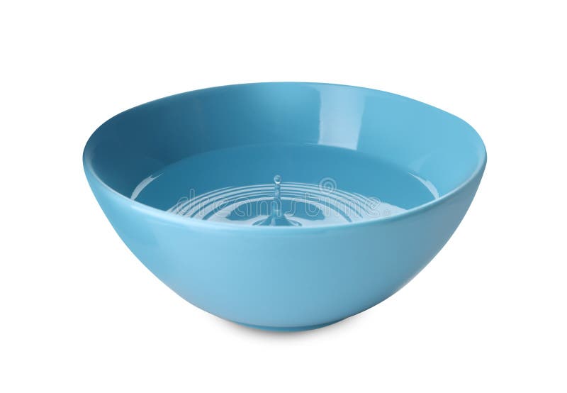 Blue Ceramic Bowl with Clear Water Isolated on White Stock Photo ...