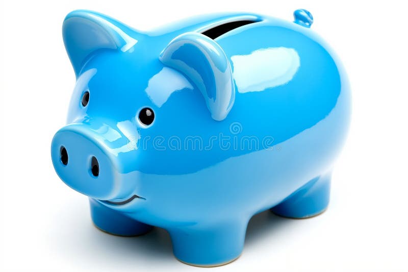A Blue Piggy Bank Sitting on Top of a White Surface Stock Photo - Image ...