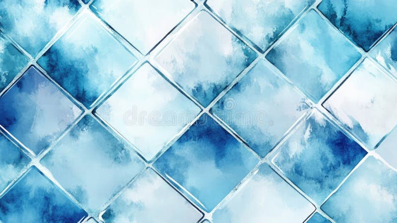 Blue Ceramic Square Tiles, Wall, Watercolor Style Stock Illustration ...