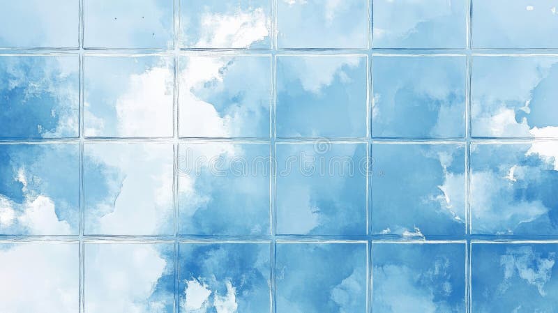 Blue Ceramic Square Tiles, Wall, Watercolor Style Stock Illustration ...