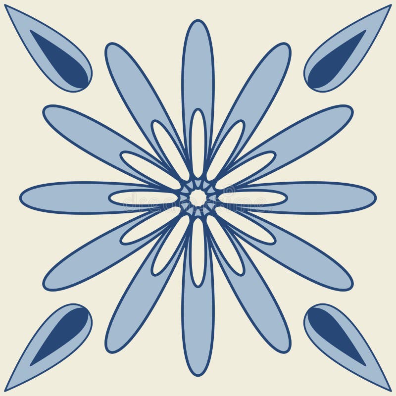 Blue Ceramic Tile, Flower Pattern Symmetrical Geometric Flower, Square ...