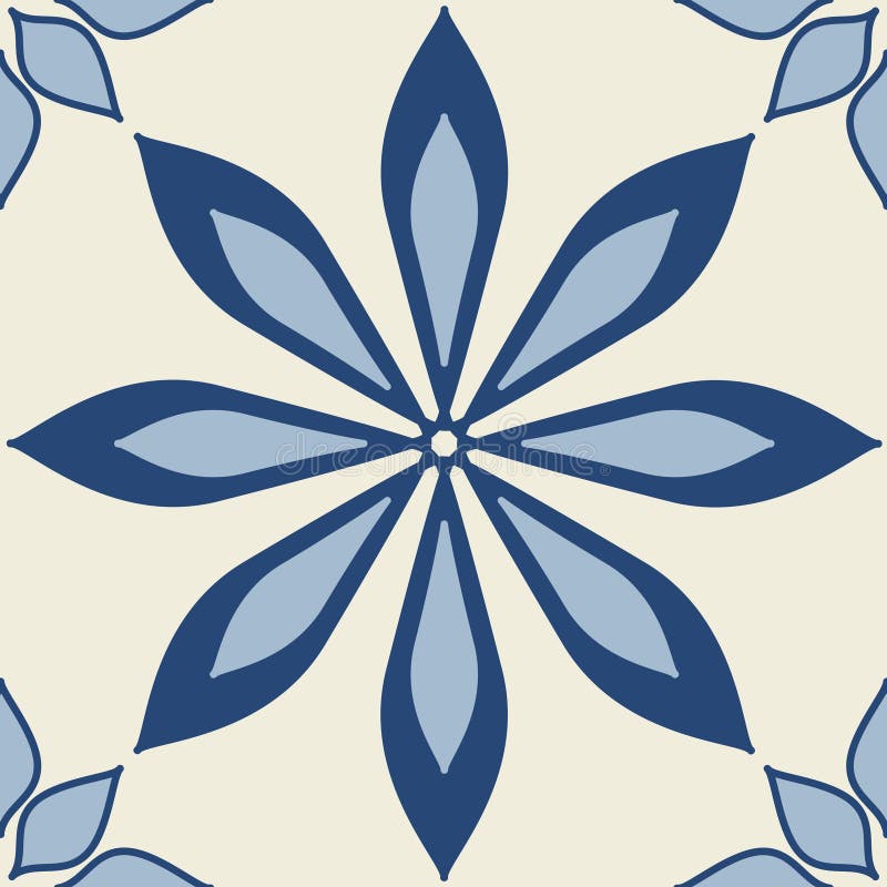 Blue Ceramic Tile, Flower Pattern Symmetrical Geometric Flower, Square ...