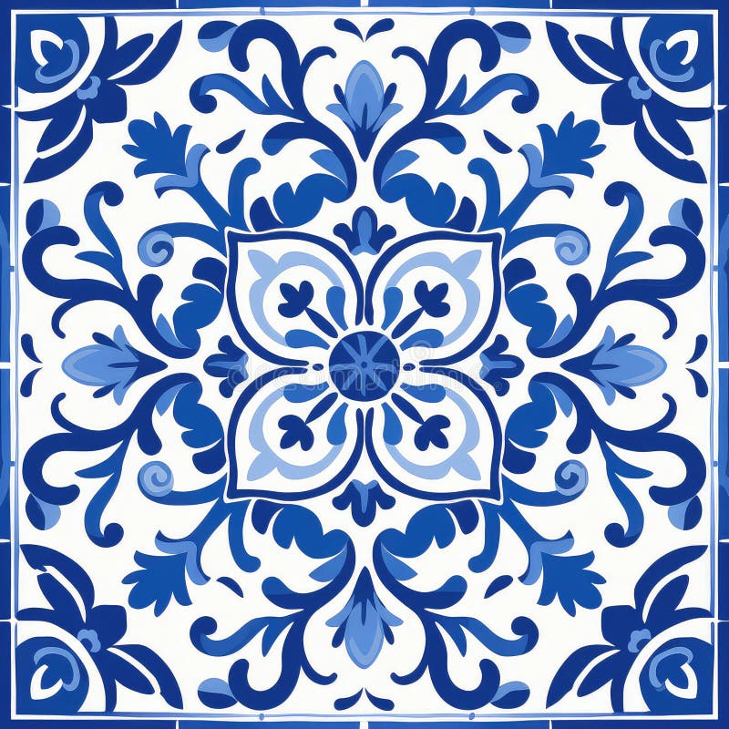 Blue ceramic tile pattern stock illustration. Illustration of ...