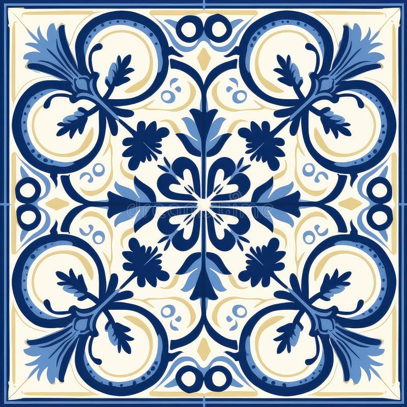 Blue ceramic tile pattern stock illustration. Illustration of floral ...