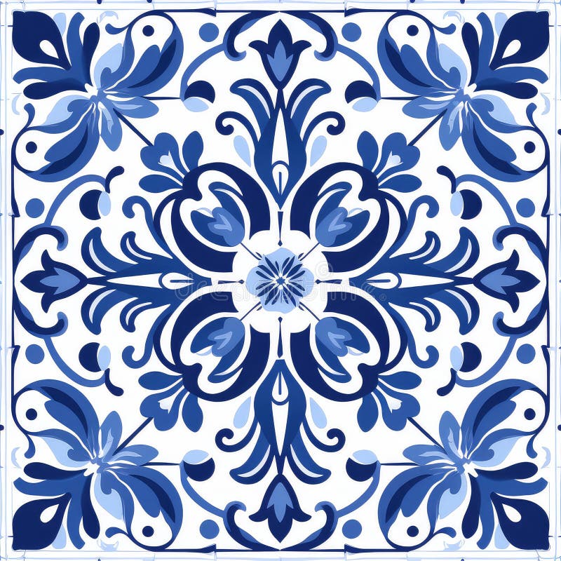 Blue ceramic tile pattern stock illustration. Illustration of seamless ...