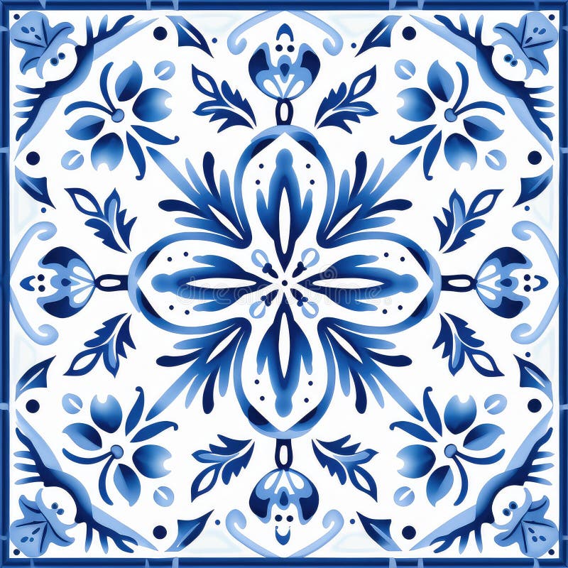 Blue ceramic tile pattern stock illustration. Illustration of decor ...