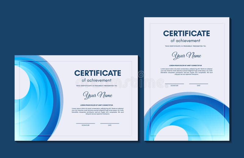 Blue Certificate of Achievement Template with Wave Abstract Stock ...