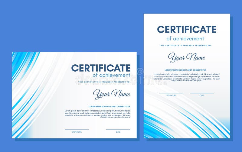 Blue Certificate of Achievement Template with Wave Abstract Stock ...