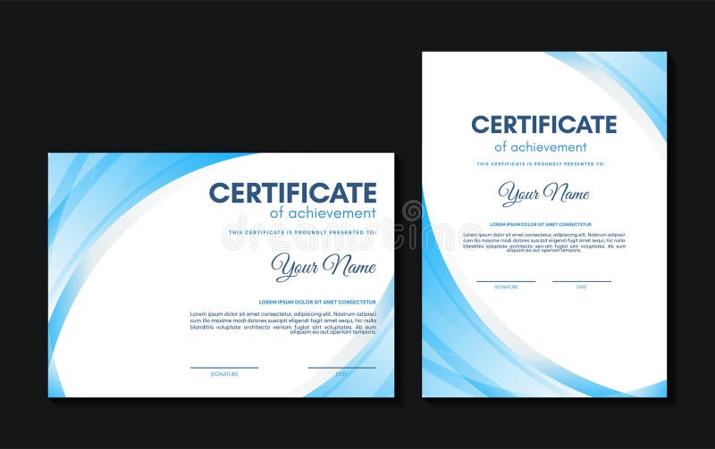 Blue Certificate of Achievement Template with Wave Abstract Stock ...
