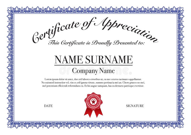 Blue Certificate of Appreciation Border Stock Vector - Illustration of ...