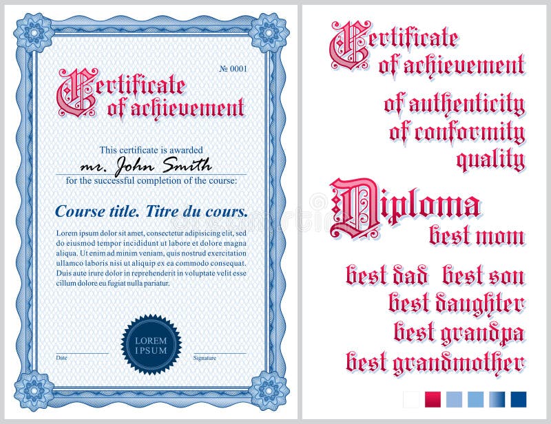 Blue Certificate. Template. Guilloche. Vertical. Stock Vector ... Blue Certificate. Template. Guilloche. Vertical. Stock Vector ...
