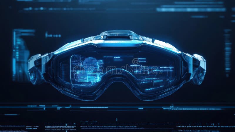 Blue CGI with Futuristic Virtual Reality Simulator Glasses Design Stock ...
