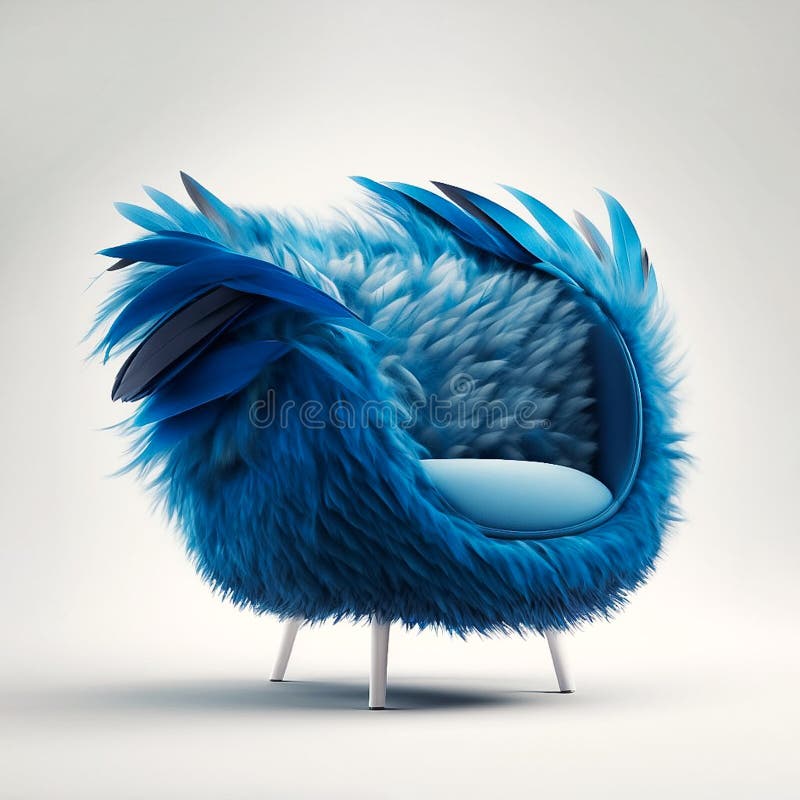 A Blue Chair with a Fluffy Tail that Has a White Base and a White Base ...
