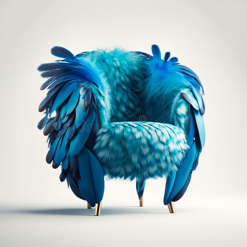 A Blue Chair with a Fluffy Tail that Has a White Base and a White Base ...