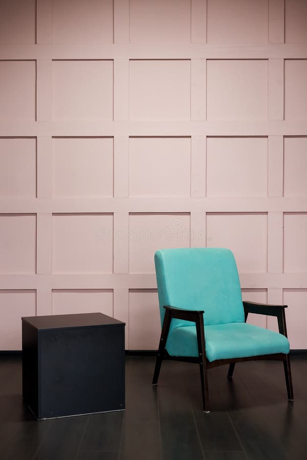 Blue Chair Over Pink Wall in the Hipster Interior Modern Room. Stock ...