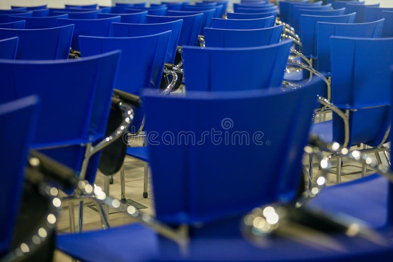 Blue Chairs in an Auditorium Stock Photo - Image of auditorium, room ...