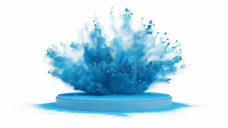 Blue Chalk Explosion Behind Podium on White Background Stock ...