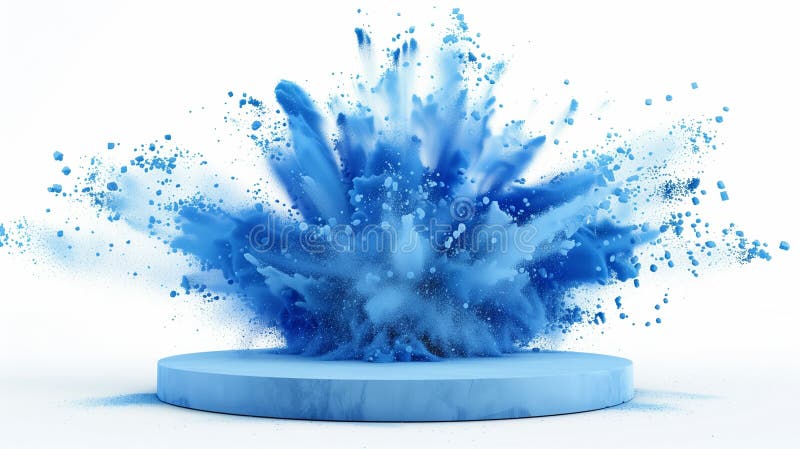 Blue Chalk Explosion Behind Podium on White Background Stock ...