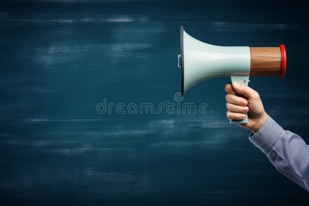 A Blue Chalkboard with a Megaphone Held by a Hand, Inviting ...