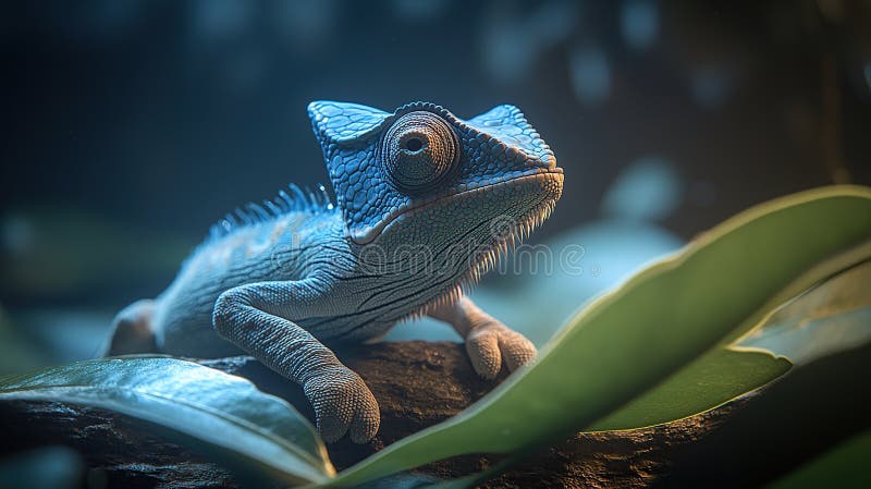 Blue chameleon on a branch stock illustration. Illustration of wildlife ...