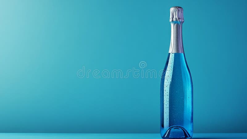 Blue Champagne Bottle on a Blue Background. Stock Image - Image of ...