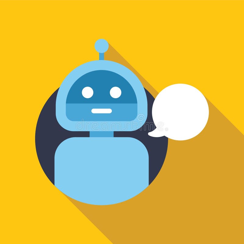 Blue Chatbot Character Speaking with Speech Bubble on Yellow Background ...