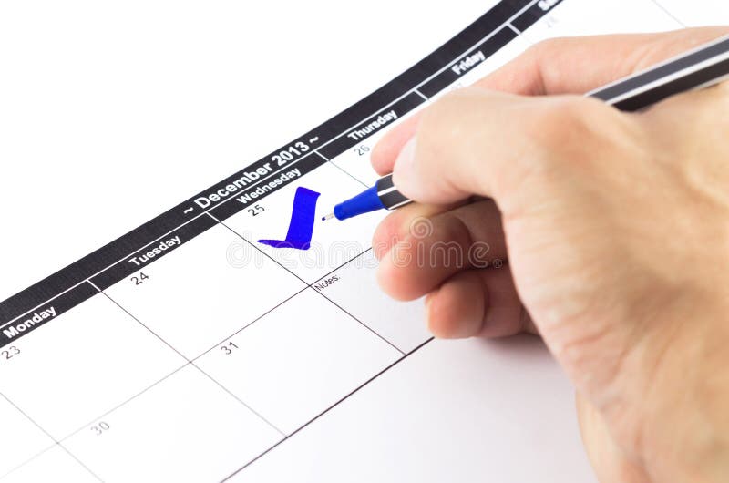 Blue Check. Mark on the Calendar at 25 December 2013 Stock Image ...