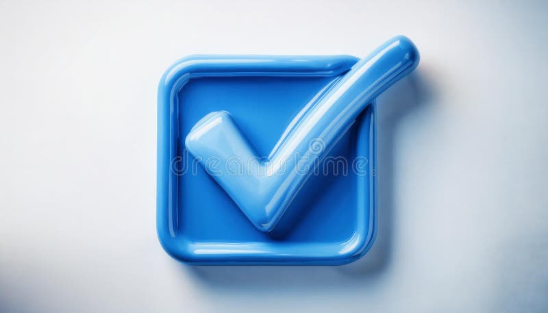 Blue Check Mark Icon. Symbol of Approval. 3D Rendering, Modern ...