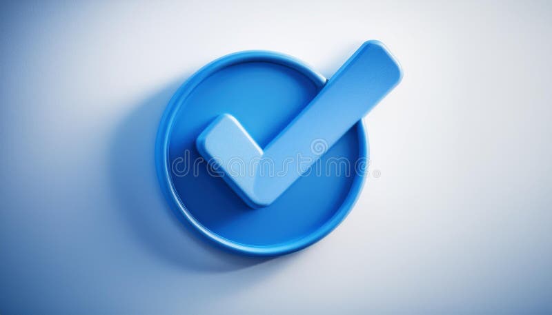 Blue Check Mark Icon. Symbol of Approval. 3D Rendering, Modern ...