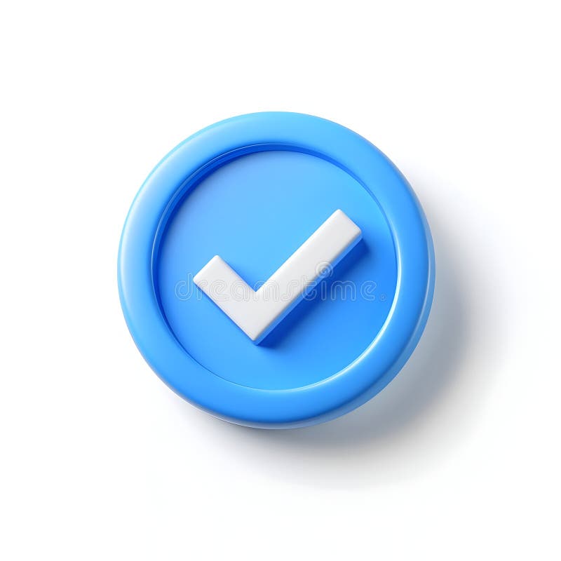 Blue Check Mark Icon on White Background with 3d Effect Stock ...