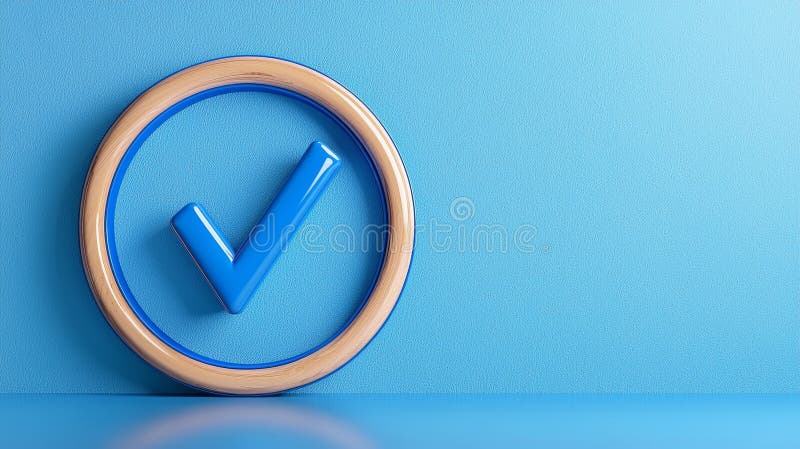 Blue Check Mark Symbol on Blue Background with Wood Effect Stock ...