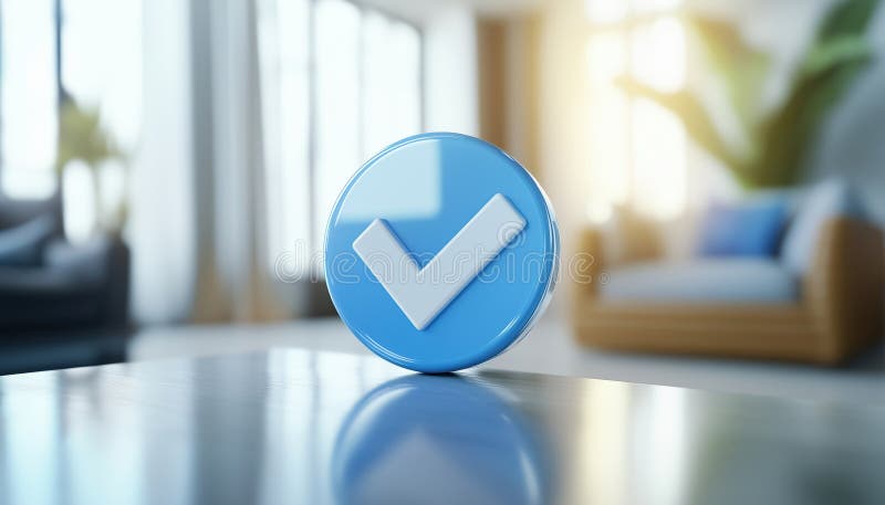 Blue Check Mark Symbol and Tick Button on White Background with ...