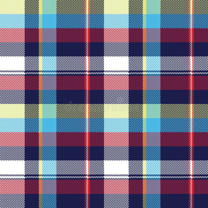 Blue Check Pixel Fabric Texture Seamless Pattern Stock Vector ...