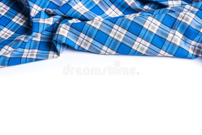 Blue Checkered Fabric on White Background Stock Photo - Image of ...