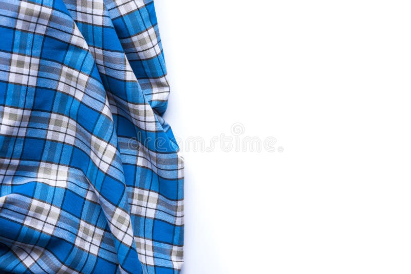 Blue Checkered Fabric on White Background Stock Image - Image of ...