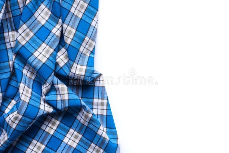 Blue Checkered Fabric on White Background Stock Image - Image of close ...