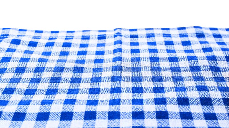 Blue Checkered Gingham Fabric on White Background Stock Image - Image ...