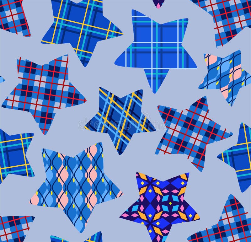Blue Checkered Stars, Seamless Pattern, Blue, Vector Stock Vector ...