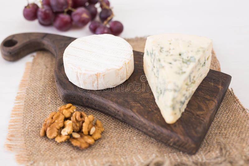 Blue Cheese or Brie with Grapes and Nuts Stock Photo - Image of healthy ...