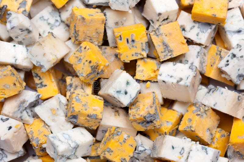 Blue cheese cubes. stock photo. Image of close, horizontal - 48616114