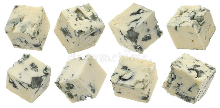 Blue Cheese Cubes Isolated on White Background, Full Depth of Field ...