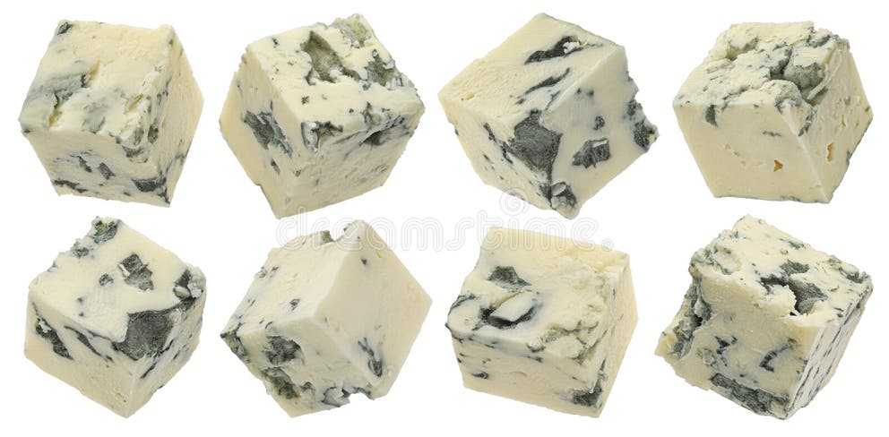 Blue Cheese Cubes Isolated on White Background, Full Depth of Field ...