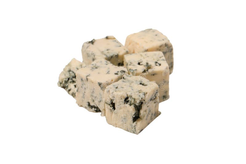 Blue Cheese Cubes Isolated on a White Background Stock Image - Image of ...