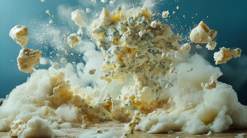 Blue Cheese Explosion with Dramatic Powder Cloud Stock Image - Image of ...
