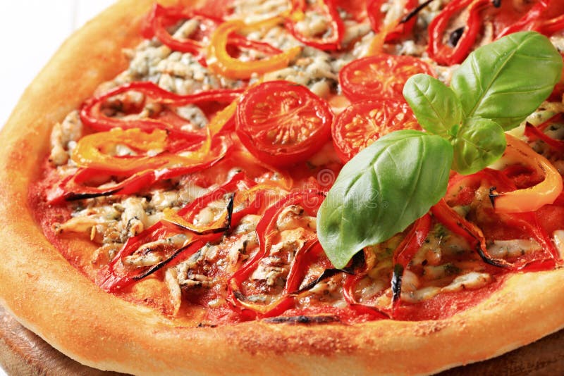 Blue Cheese Pizza with Strips of Pepper on Top Stock Image - Image of ...