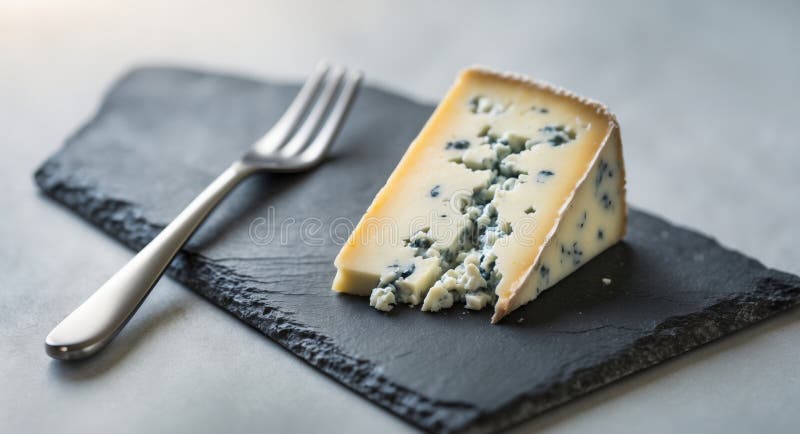 Blue Cheese Wedge on a Slate Board with a Fork Stock Image - Image of ...